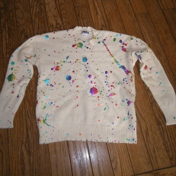 PRVLG | Sweaters | Womens 0 Cashmere Fun Metallic Paint Splatter ...